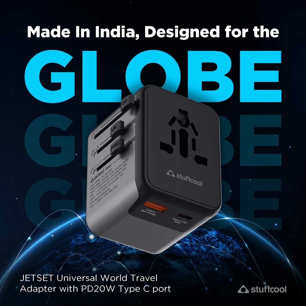 Jetset Universal World Travel Adapter with PD20W Type C port – Stuffcool